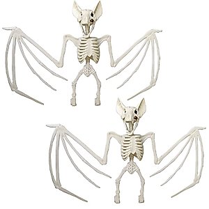 Halloween Animal Skeleton,Horrible Bat Skeleton Simulation Bat Model Vivid Bat Bone Movable Jaws for Halloween Decoration (2 Pack)