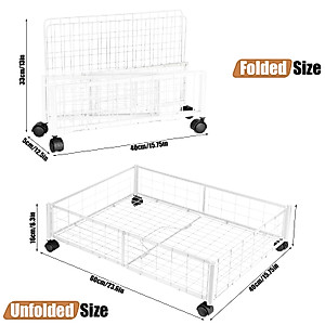 Kmise Underbed Storage With Wheels,2 Pcs Metal Under Bed Storage Containers For Bedroom Clothes Blankets Toy Book Bedding Shoes Storage Organizer (White, 2 Pcs)