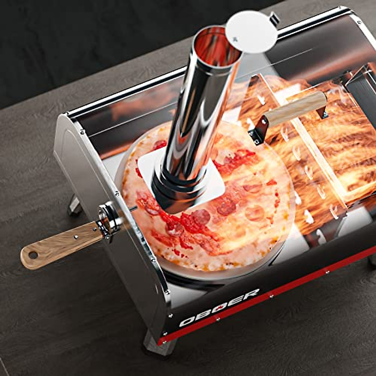 Pizza Oven, Obqer Portable Outdoor Pizza and Grill Oven Gas, Wood Fired Pizza Maker Stainless Steel Foldable Pizza Ovens with Gas Burner, Pizzas Peel, Stone,Scoop,Carry Cover Bag (Black)