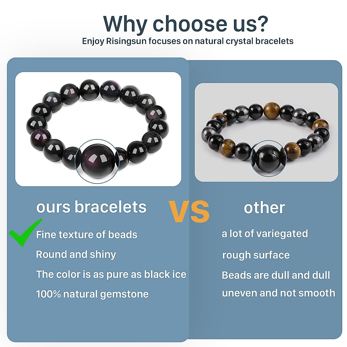 Black Obsidian Bracelet With Rainbow Luster Protection Bracelet for men women, Handmade Natural Gems Crystal Stone Black Bead Bracelet, Bring Happiness And Prosperity And Luck(Obsidian 12MM)