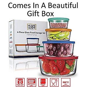 Klare Ware 1 Cup 2 Cup 4 Cup 7 Cup Glass Food Storage Containers Stackable Meal Prep Lunch Bento or leftover salad bowls Dish w BPA Free Lids 8 Piece Multi Color Set (8 Pcs Set)