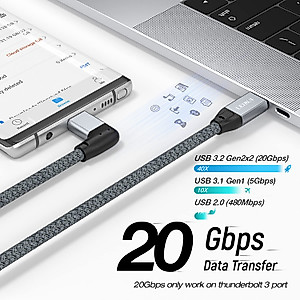 90 Degree USB C to USB C Cable, USB C 3.2 Cable 20Gbps Data Transfer, 4K@60Hz 8K@30Hz Video Right Angle 100W PD Fast Charging Cable with E-Marker for Thunderbolt 3/4, MacBook Pro, iPad Pro, Galaxy S20