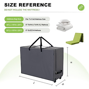 Cuddly Nest Rolling Folding Mattress Storage Bag - Heavy Duty Storage Container Fits for Tri-Fold Mattress Christmas Tree with 2 Wheels & Handles(Fits 6" QUEEN Mattress)