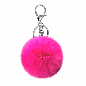 Cityelf Cute Faux Rabbit Fur Ball Pom Pom Keychain Car Key Ring Handbag Tote Bag Pendant Purse Charm (Rose)