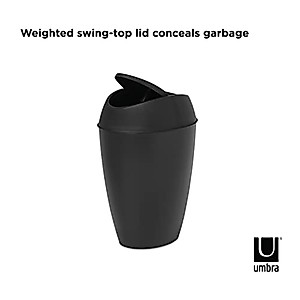 Umbra Twirla Trash Can with Swing-top Lid, 2.4 Gallon, Black