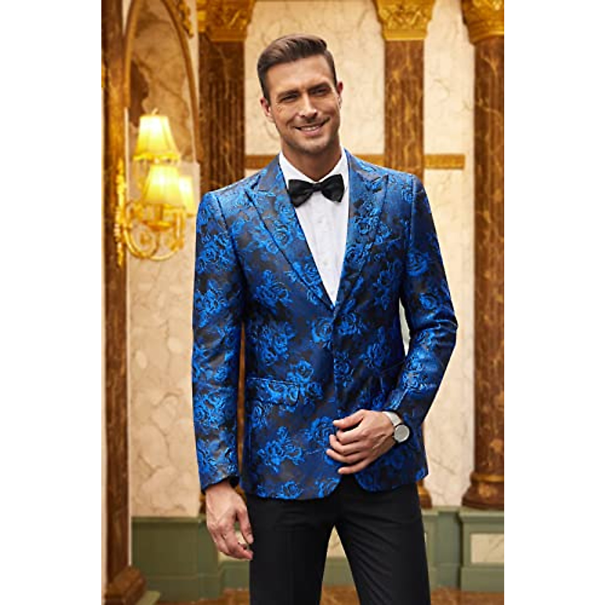 COOFANDY Men's Floral Tuxedo Jacket Rose Embroidered Suit Jacket Wedding Prom Dinner Party Blazer