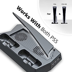 Skywin PS5 Stand - Compatible Playstation 5 Console Cooling Stand, PS5 Controller Charger, and 14 Disc Game Rack - Keep All Your Playstation 5 Accessories Organized in One Place