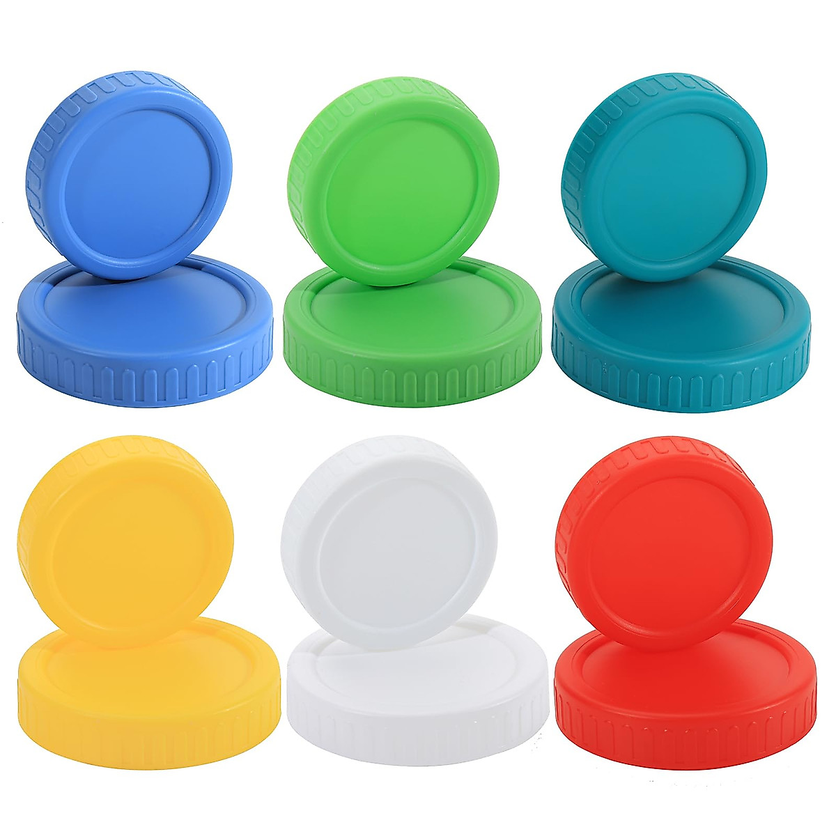 12PCS Colored Plastic Mason Jar Lids with Sealing Rings -Regular Mouth and Wide Mouth Jar Lids,Storage Caps for Canning Jars and More -Leak-Proof&100% Sealing