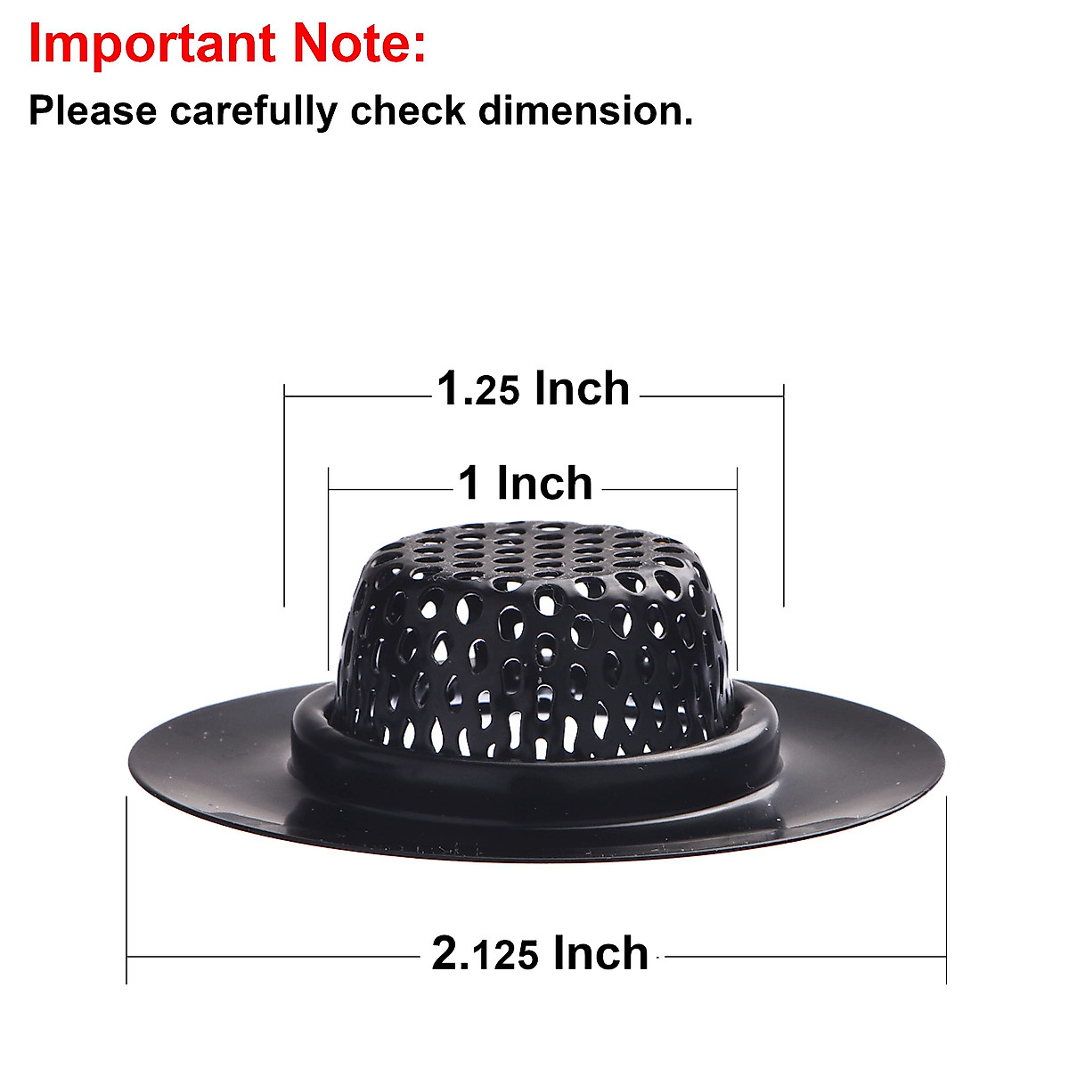 2 Pack - 2.25" Top / 1" Basket- Black Sink Strainer Bathroom Sink, Utility, Slop, Laundry, RV and Lavatory Sink Drain Strainer Hair Catcher. Stainless Steel with Black Electroplated Coating