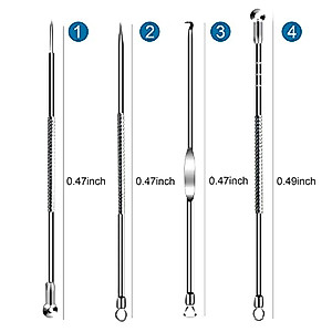 Blackhead Removal Tools, 4 Pcs Pimple Popper Tool Kit, Professional Stainless Pimples Comedone Extractor with Portable Case(Silver)