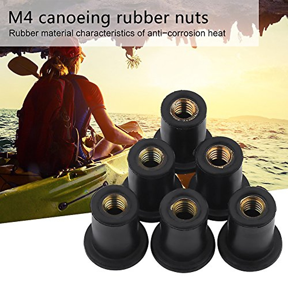 Dilwe 6pc Well Nuts Kit, M4 Rubber Windshield Bolts Well Nuts for Motorcycles Kayak Canoe Boats
