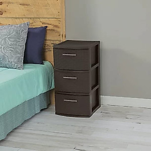 TRFMY 3-Drawer Wide Weave Design Storage Tower,Frame & Drawers w/Driftwood Handles,Set of 2 (Espresso)