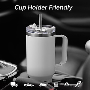 COKTIK 40 oz Tumbler With Handle and Straw Lid, Vacuum Insulated Travel Coffee Mug Stainless Steel Insulated Cup for Beverages, Leak-proof, Cupholder Friendly(Grey)