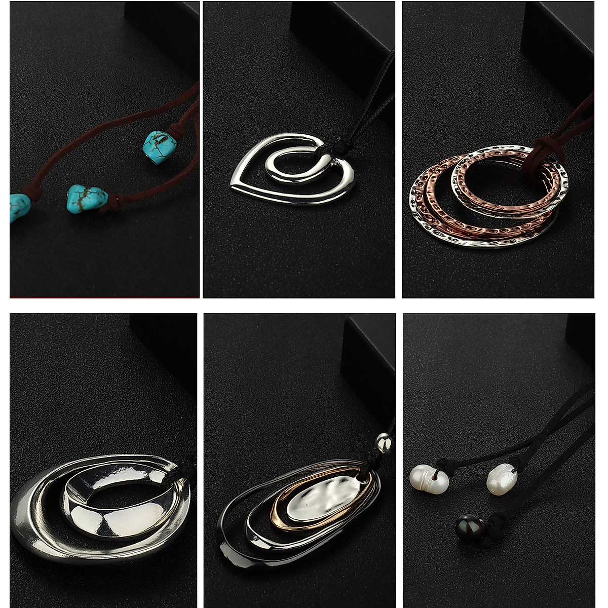 ORAZIO 6 Pcs Long Pendant Necklaces For Women Fashion Jewelry Simple Long Feather Leaf Heart Turquoise Costume Y Necklace Womens Statement Long Necklace Set Boho