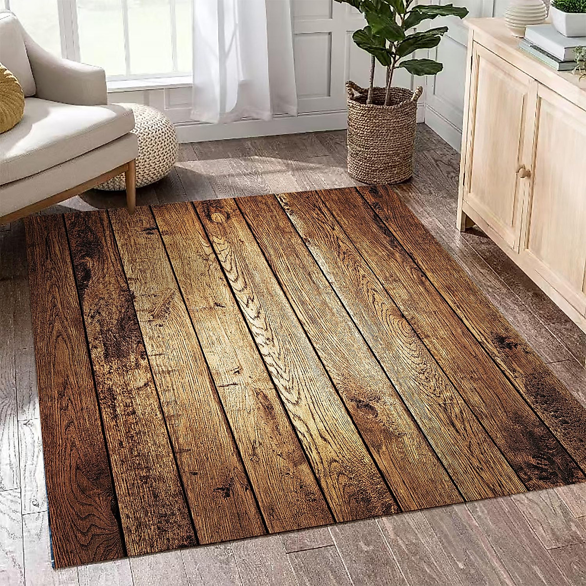 kksme Large Area Rug Carpet Floor Washable Mats Rugs 5'x6' for Living Room Bedroom Home Decor 3D Wood Floor