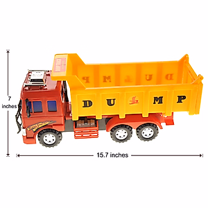 PowerTRC 15" Push & Go Dump Truck Toy | Realistic Friction Powered Dump Construction Truck for Kids Ages 3 Up