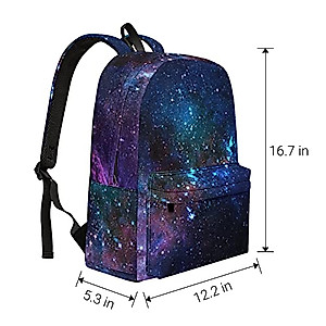 QSMX Outer Space Galaxy Stary School Backpack, Lightweight Kids Backpack Classic Bookbag Cool Daypack for Teen Boys Girls High School Student, 17 Inch