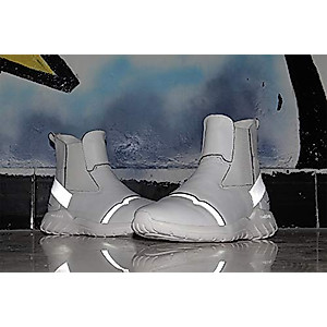 Soulsfeng High Top Sneakers Reflective Shoes Leather Splicing Lightweight Non Slip Walking Shoes White Women Size 9.5 Men Size 8