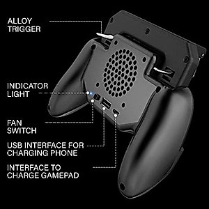 Sahe World - Mobile Gamepad | Phone Controller | Cooling Fan | 180° Flip Design | Aim & Shoot Trigger | Pubg Mobile Controller | iOS & Android 4.7-6.5" Mobile Phones Compatible | 4000mAh Power Bank