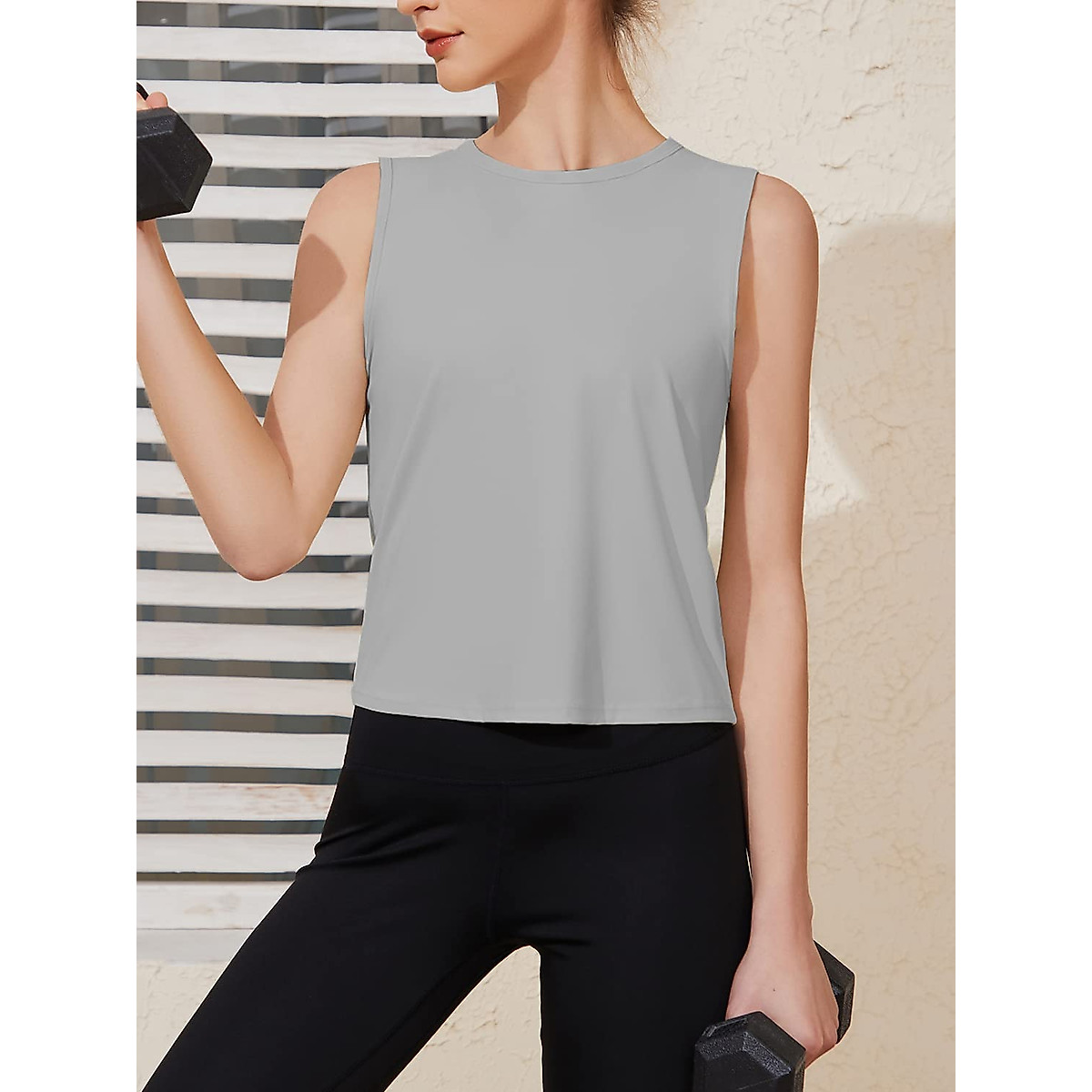 FelFory Workout Tops for Women Sleeveless Tops for Women Tank Tops for Women Loose Fit High Neck Workout Tank Tops for Women Athletic Tank Tops Workout Tanks Womens Muscle Tank Black White Gray Small