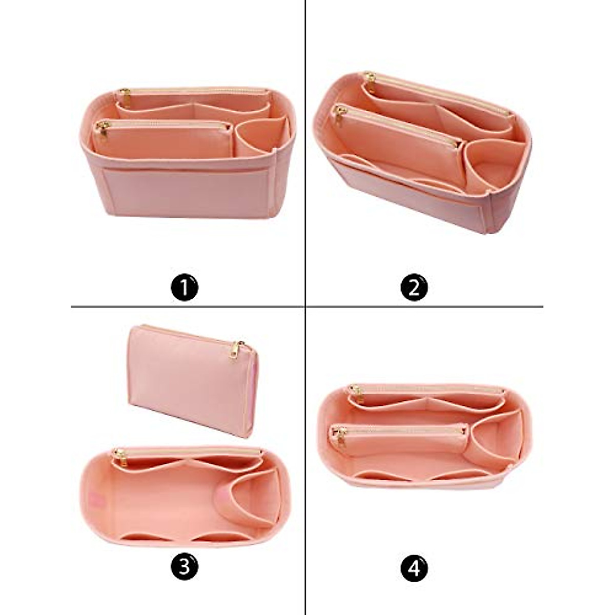 LEXSION Felt Purse Insert Handbag Organizer Bag in Bag Organizer with Zipper Wallet Bag Bottle Holder 8023 Pink L