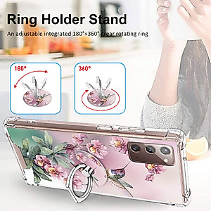 OOK Clear Case Compatible with Samsung Galaxy Note 20, Pink Hummingbird Flexible TPU Shockproof Anti-scratch Bumper Transparent Cover for Galaxy Note 20 with Ring Kickstand