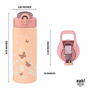 Zak Designs Water Bottle for Travel and At Home, 19 oz Vacuum Insulated Stainless Steel with Locking Spout Cover, Built-In Carrying Loop, Leak-Proof Design (Daisies)