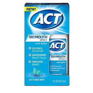 ACT Dry Mouth Spray 1 Ounce Soothing Mint Flavored Spray with Xylitol Helps Moisturize Mouth Tissue to Sooth and Relieve Discomfort from Dry Mouth, Freshens Breath