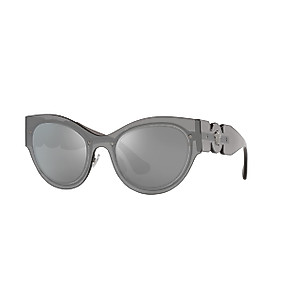 Versace Woman Sunglasses Transparent Grey Mirror Silver Frame, Light Grey Mirror Silver Lenses, 53MM