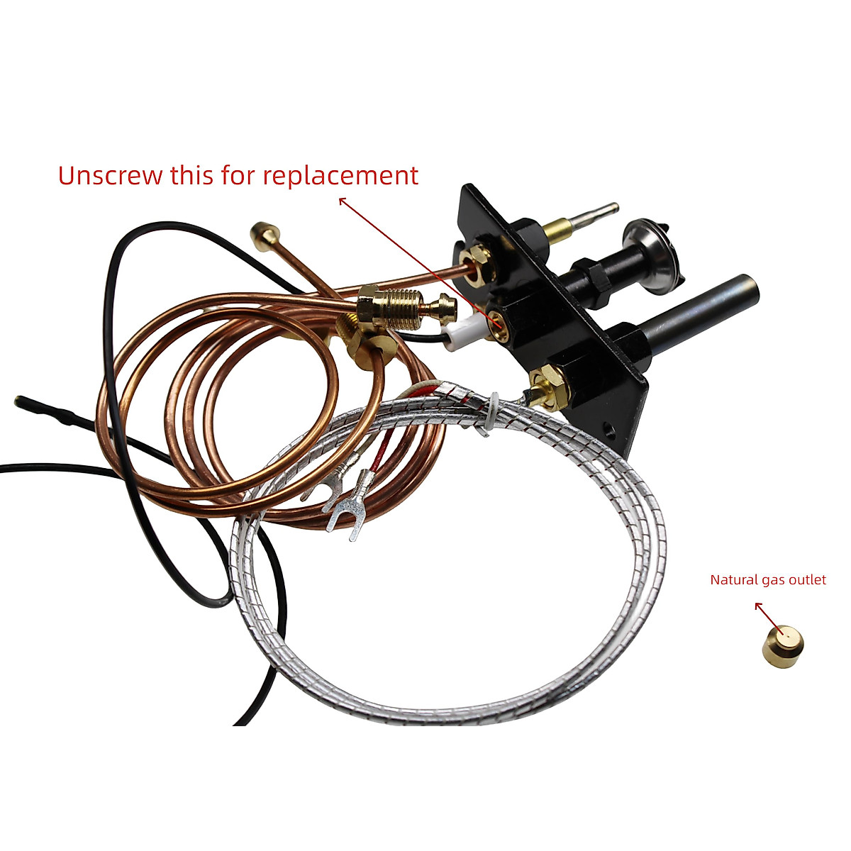 10002265 Replacement Propane/Natural Gas 3 Way Pilot Assembly compatible with for Majestic Temco, and Vermont Castings gas stoves