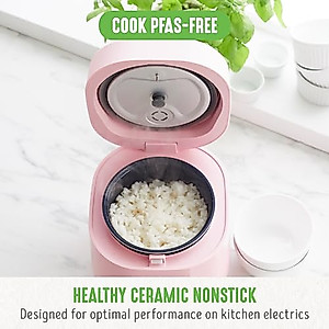 GreenLife PFAS-Free, 4-Cup Rice Beans Oats and Grains Cooker, Healthy Ceramic Nonstick, Easy to Use Automatic Presets, Dishwasher Safe Parts, Pink