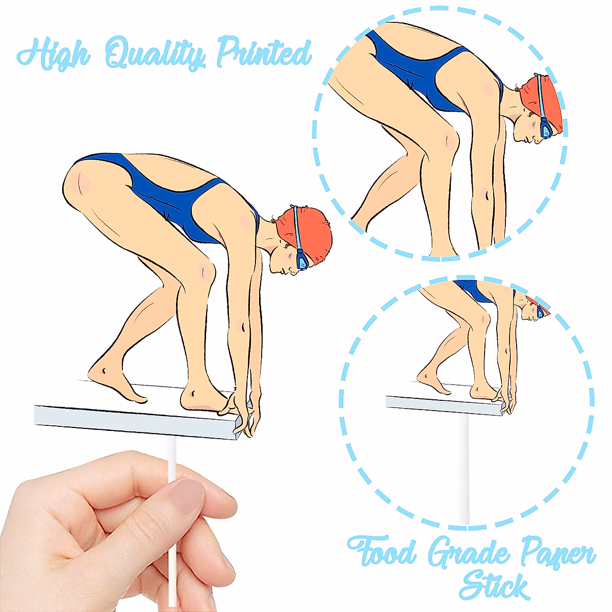 36Pcs Swimming Cupcake Toppers Swim Team Cupcake Toppers Swimming Birthday Party Cake Picks Swimming Pool Party Decorations for Summer Swimming Pool Baby Shower Supplies