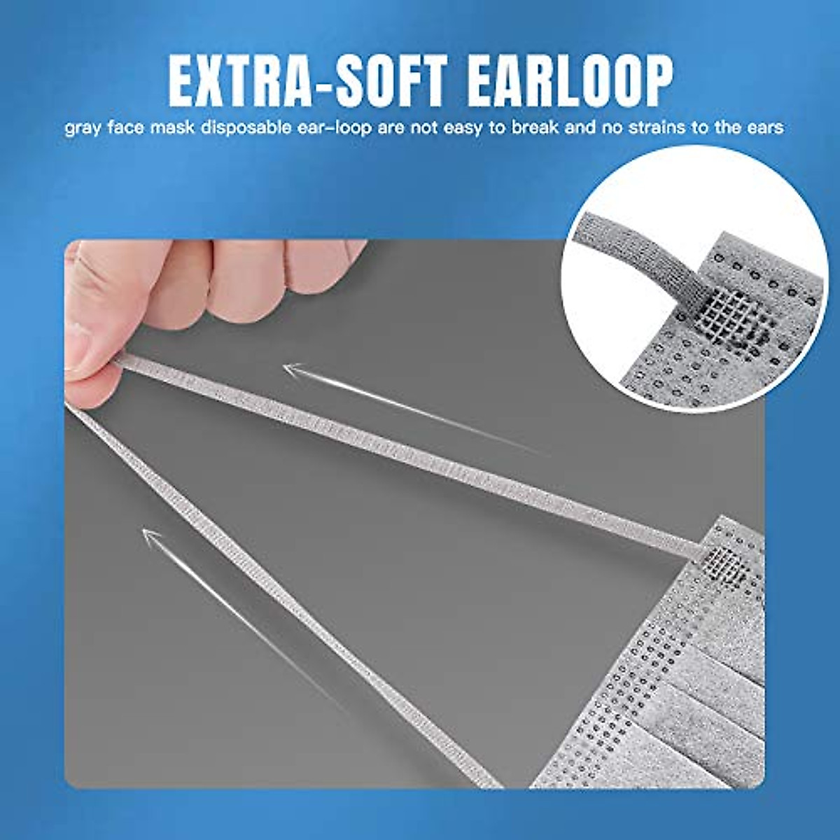 YJIAKA Gray Disposable Face Mask 4-Ply Safety Masks Anti Dust Breathable Mouth Cover with Elastic Earloop Mask Protect Health - 50Pcs