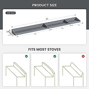 Silicone Magnetic Stove Top Shelf 30", Magnetic Shelf for Kitchen Stove Easy to Install, Stove Magnetic Shelf for Kitchen Stove,Over the Stove Top Shelf with 3 Functional Partitions -DARK GRAY