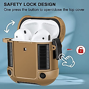HoneyAKE Case for AirPods 2 & 1 Case Cover, Full-Body Protective Military AirPod Case with Keychain Clip Security Lock Straps Wireless Charging Case for AirPods 1&2 Generation for Women Girls,Brown