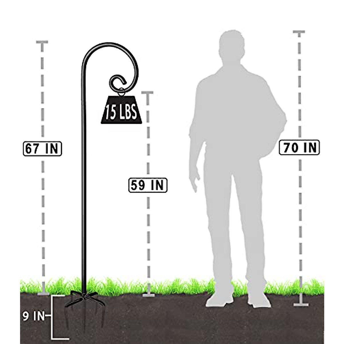 Artigarden Outdoor Shepherd Hooks 76 inch Tall for Bird Feeder (2 Packs), Adjustable Metal Garden Poles for Hanging Plants Solar Light Lantern, Bright Black