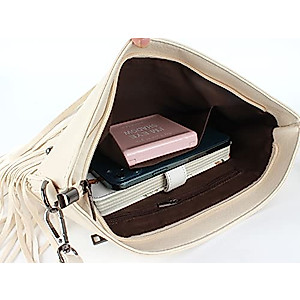 Hoce Women’s Leather Fringe Messenger Bag Hobo Crossbody Tassel Shoulder Bags, Beige