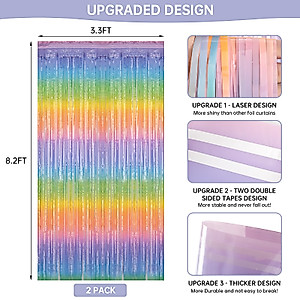 2 Pack 3.3 x 8.2 ft Tinsel Foil Fringe Curtain Backdrop, [Upgraded] Rainbow Metallic Streamers Backdrop Curtains for Birthday Decorations Girls Princess Bachelorette Unicorn Party Decorations