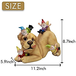 TERESA'S COLLECTIONS Dog and Gnome Garden Sculptures & Statues Outdoor, Funny Gnomes Garden Art Outdoor Decor Garden Gift Garden Decor for Outside Lawn Yard Patio Home Decoration 9 inch