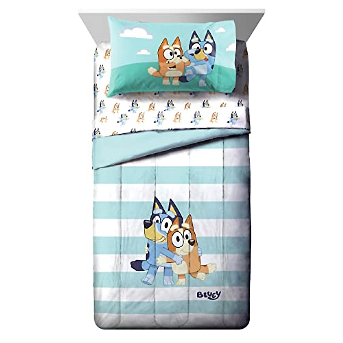 Jay Franco Bluey & Bingo 5 Piece Twin Size Bed Set - Includes Comforter & Sheet Set - Super Soft Kids Bedding Fade Resistant Microfiber (Official Bluey Product)