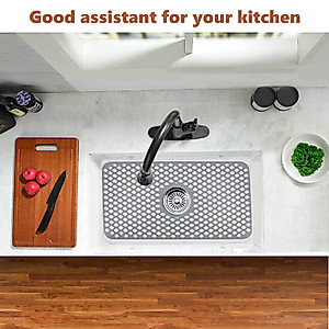 Silicone sink protectors for Kitchen with Center Drain, Grey Grid Accessory Non-slip Heat Resistant Folding mats Grates for Bottom, for Farmhouse Stainless Steel Porcelain Sink (24.8"x 12.9")