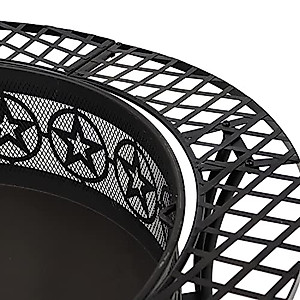 Sunnydaze 40-Inch Round Steel Fire Pit Table with Durable Spark Screen and Poker - Portable Design - Black - Four Star