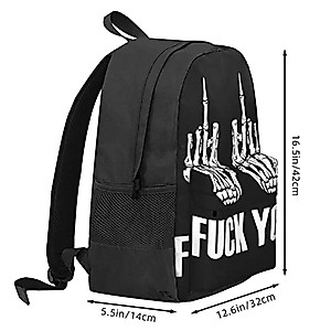 School Laptop Backpack Skull Fuck Lightweight Water Resistant Durable Casual Daypack, 16in Bookbag for Women Men Fits Travel Hiking Camping
