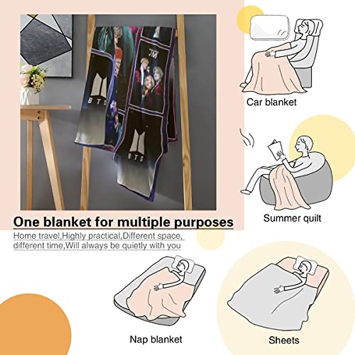 Kpop Blankets Soft Warm Blanket Ultra Cozy Plush Lightweight Galaxy-Background Throw Blankets Fans Gifts Merchandise Flannel Fuzzy for Sofa Bed Couch (Kpop 3D Print Blanket, 50" X 40")