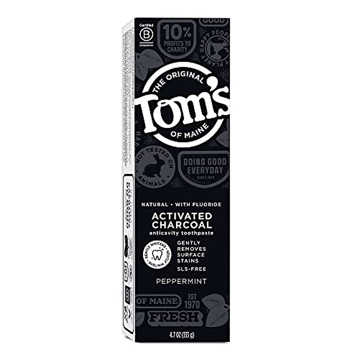 Activated Charcoal Toothpaste- Peppermint Fluoride Free Tom's Of Maine 4.7 oz Pa