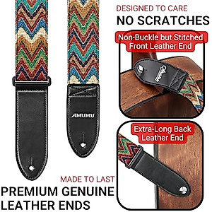 Amumu Chevron Guitar Strap MultiColor for Acoustic Guitar Electric Guitar and Bass Guitar includes Strap Blocks and Headstock Tie