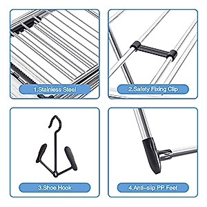 TOOLF Clothes Drying Rack with High Hanger, Foldable 2-Level Drying Racks for Laundry, Laundry Stand with Height-Adjustable Gullwings