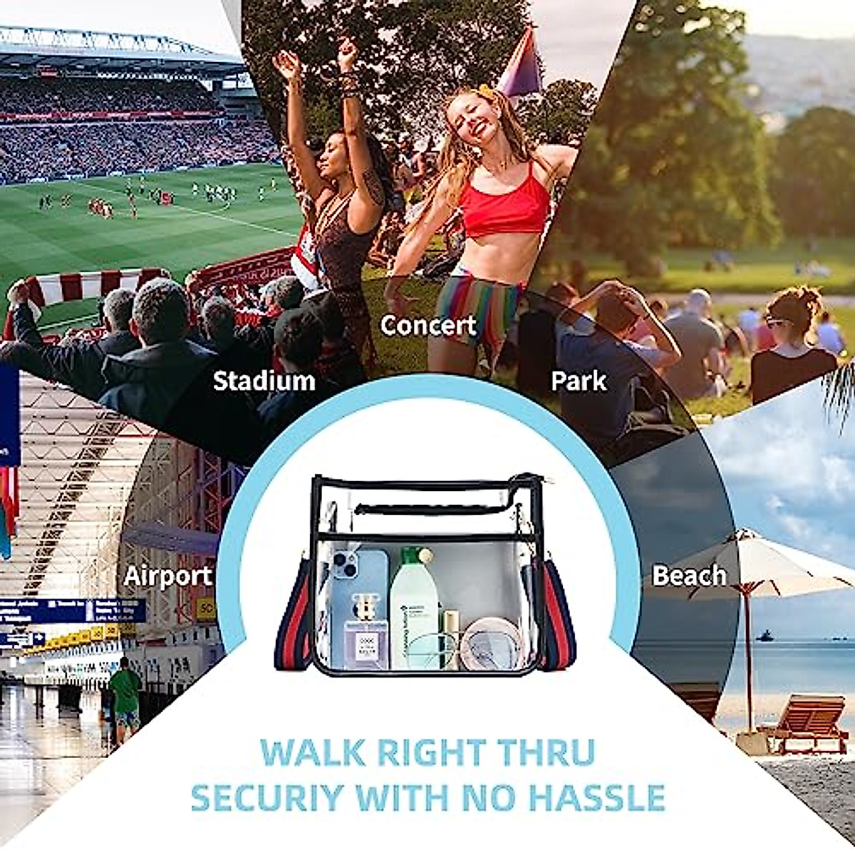 WEIMZC Clear Crossbody Bag Stadium Approved, Adjustable Shoulder Strap Clear Purse Bag for Concerts Sports Events Festivals(Color2)