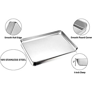TeamFar Baking Sheet Cookie Sheet Set of 2, Pure Stainless Steel Baking Pan Tray Professional, Non Toxic & Healthy, Mirror Finish & Rust Free, Easy Clean & Dishwasher Safe