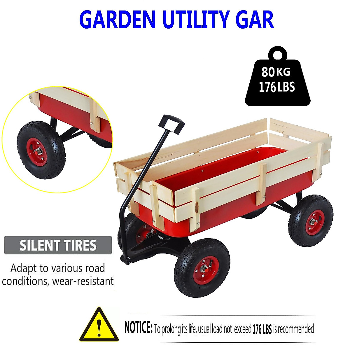 TRIPLE TREE Collapsible Folding Wagon, Push Pull Foldable Beach Wagon Cart with All-Terrain Wheels, Heavy Duty Utility Grocery Wagon for Outdoor Camping Garden Sport Shopping,Red+White